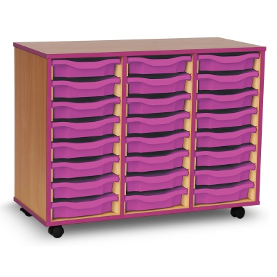 18 Single Tray Unit with Purple Edging, Castors & Purple Trays ...
