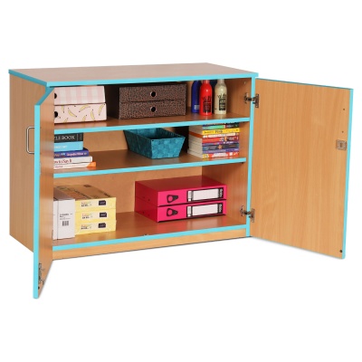 Lockable Cupboard with 2 Shelves & Cyan Edging (750H)