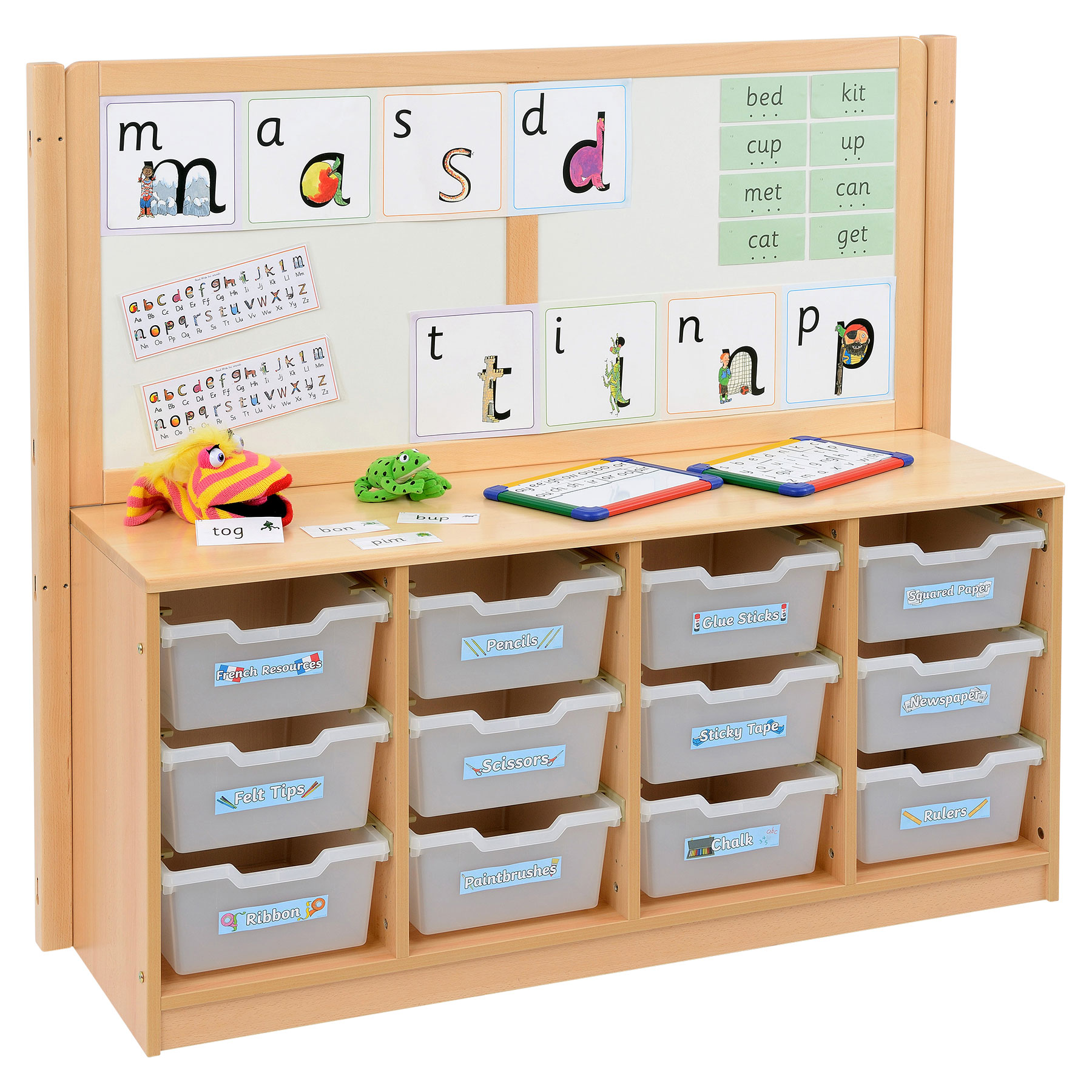 Room Scene - 4 Bay A4 12 Deep Tray Unit + Cork / Drywipe Divider ...