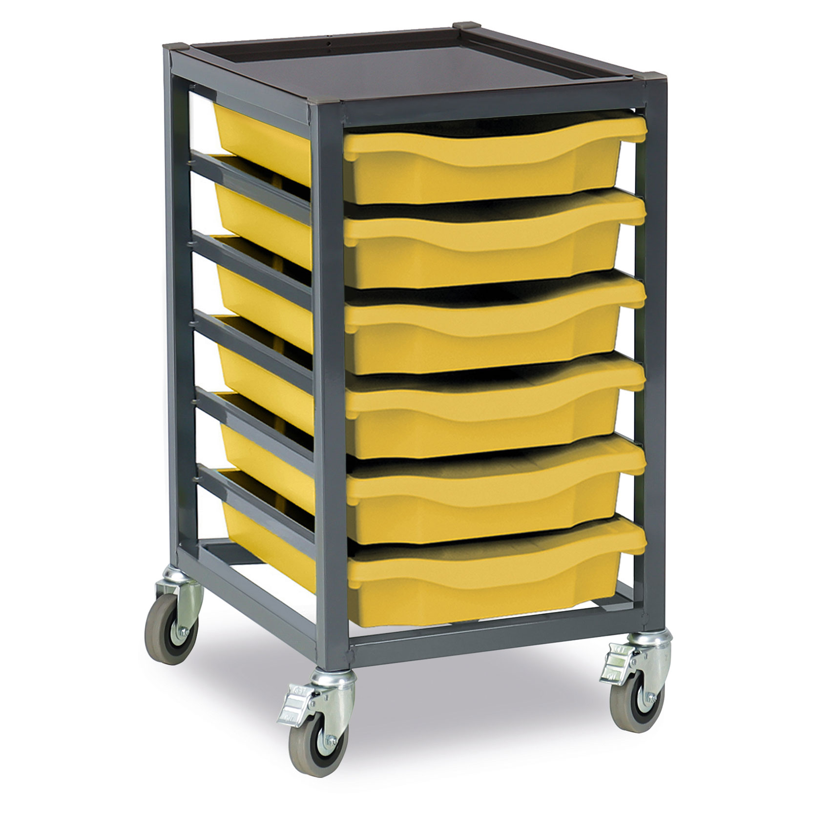 Monarch 6 Single Tray Trolley with Metal Top (Dark Grey)