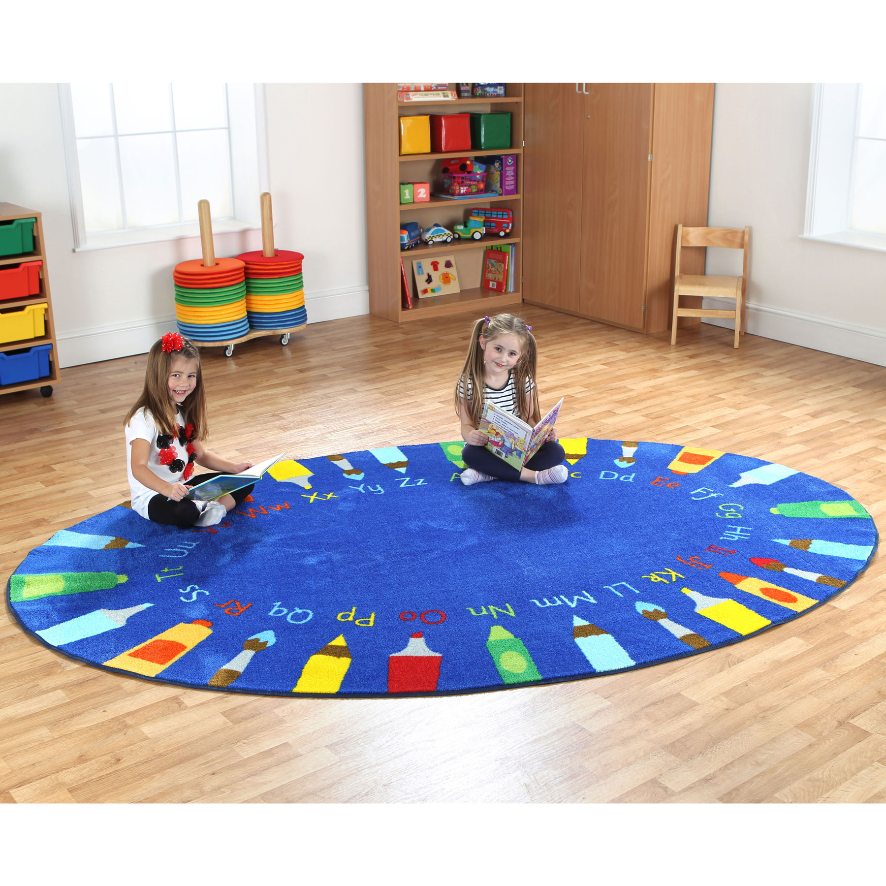 Rainbow™ Oval Pencils Alphabet Carpet | theClassroom.co