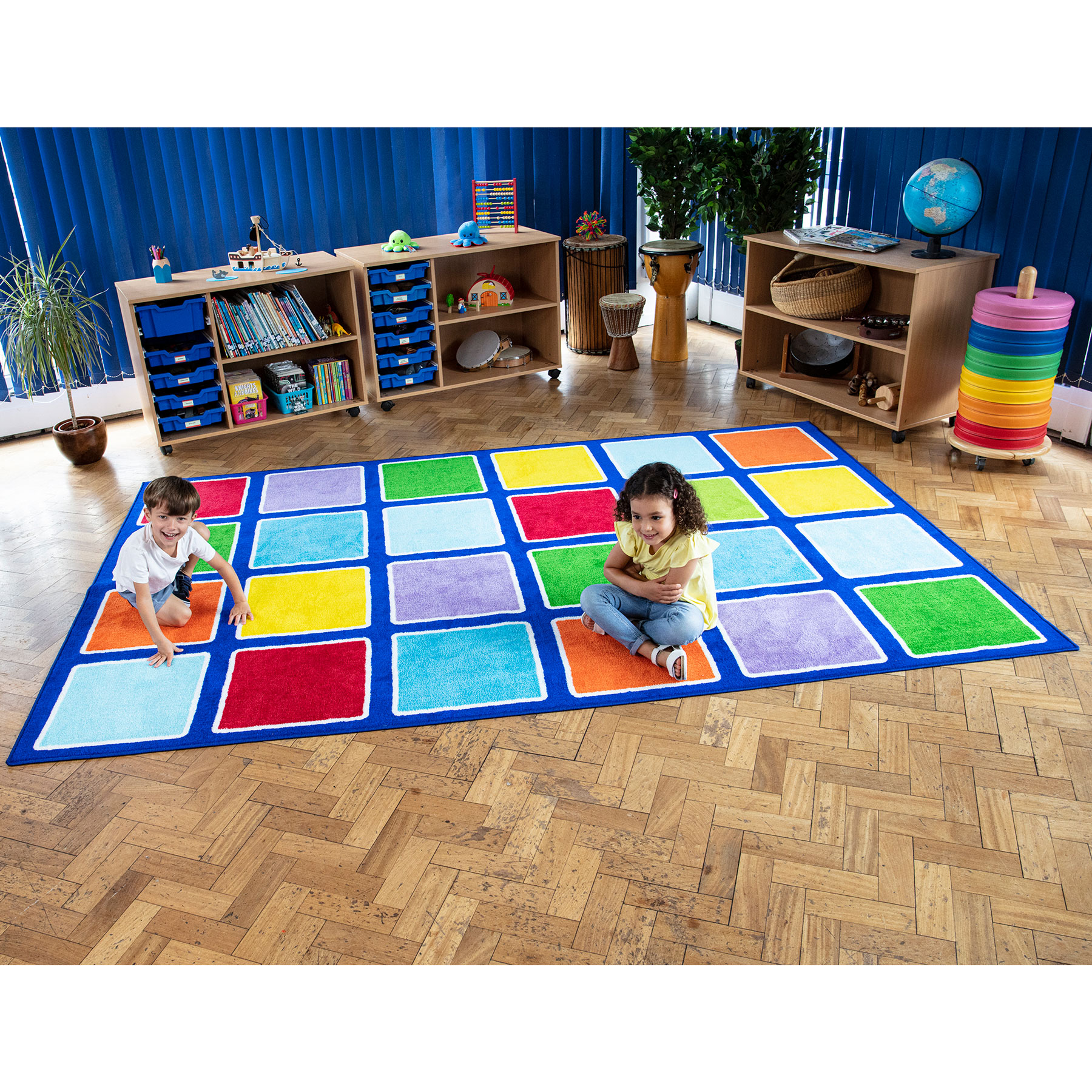 Rainbow™ Squares Rectangular Placement Carpet | theClassroom.co
