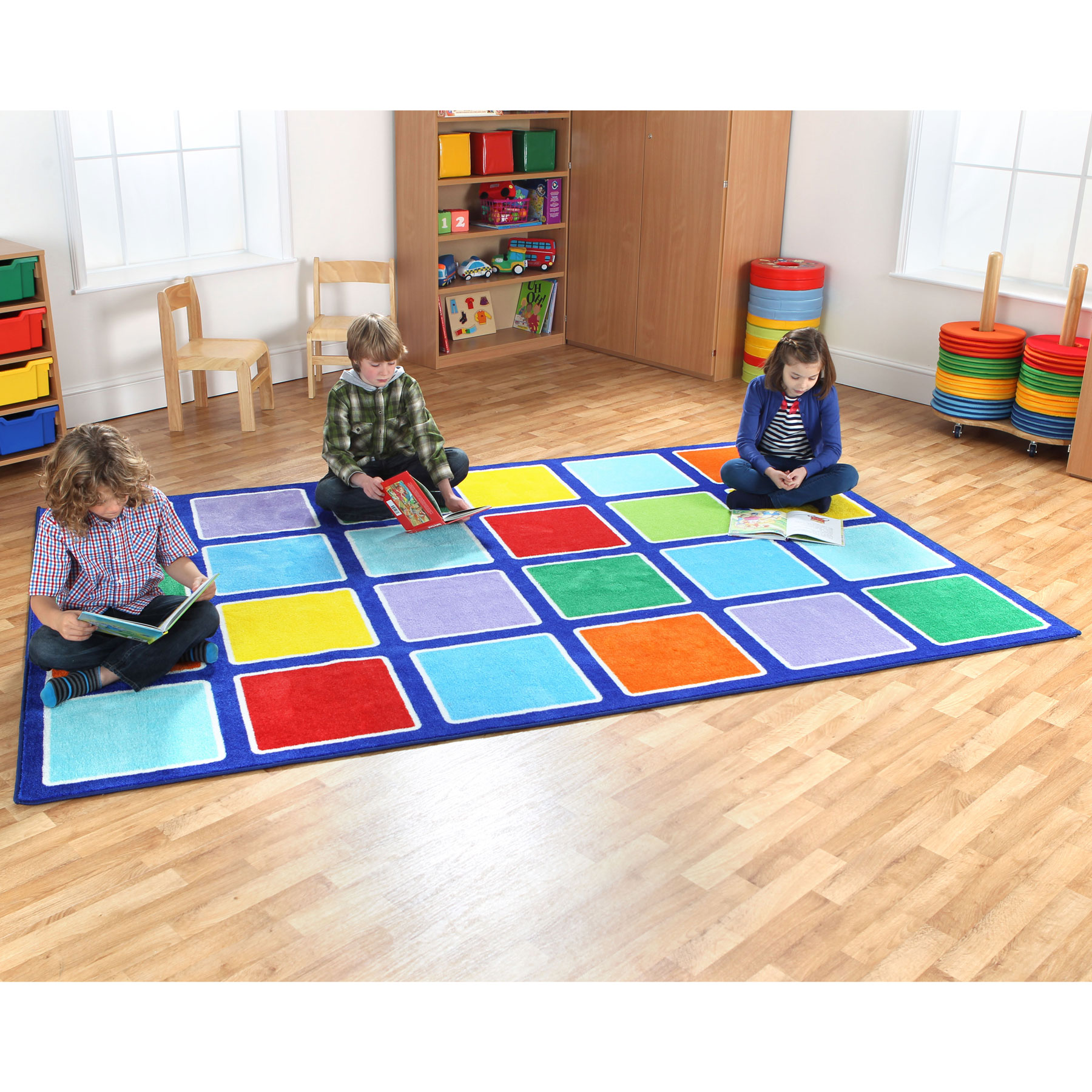 Rainbow™ Squares Rectangular Placement Carpet | theClassroom.co