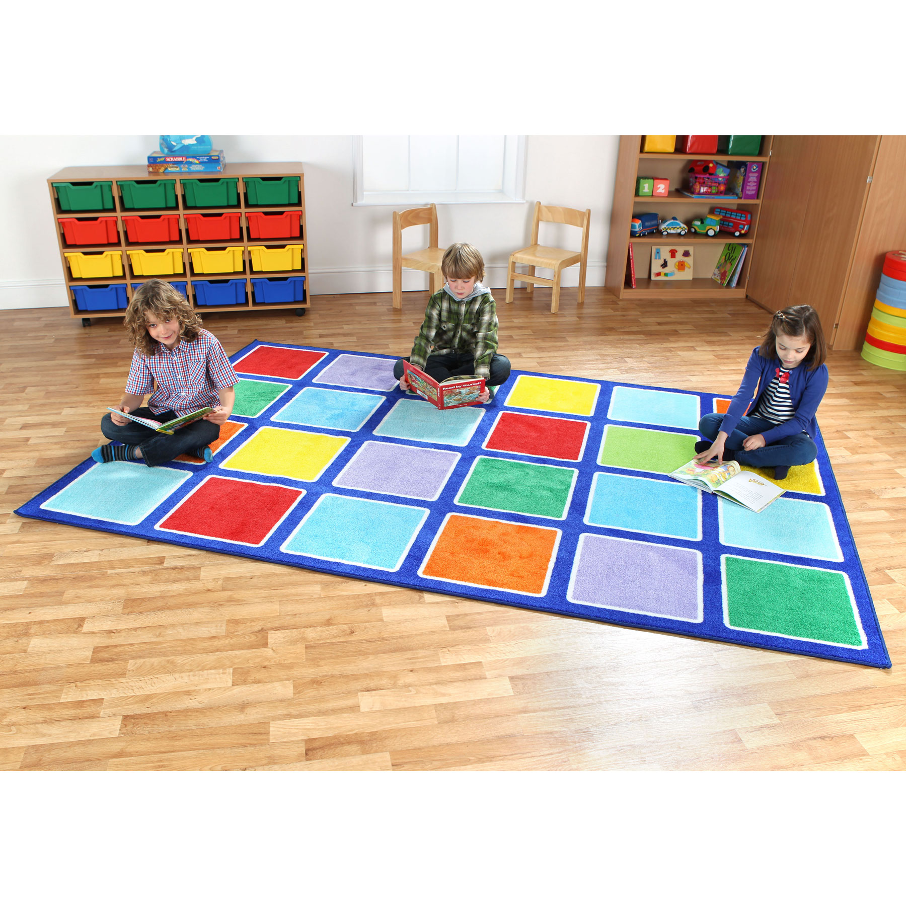 Rainbow™ Squares Rectangular Placement Carpet | theClassroom.co