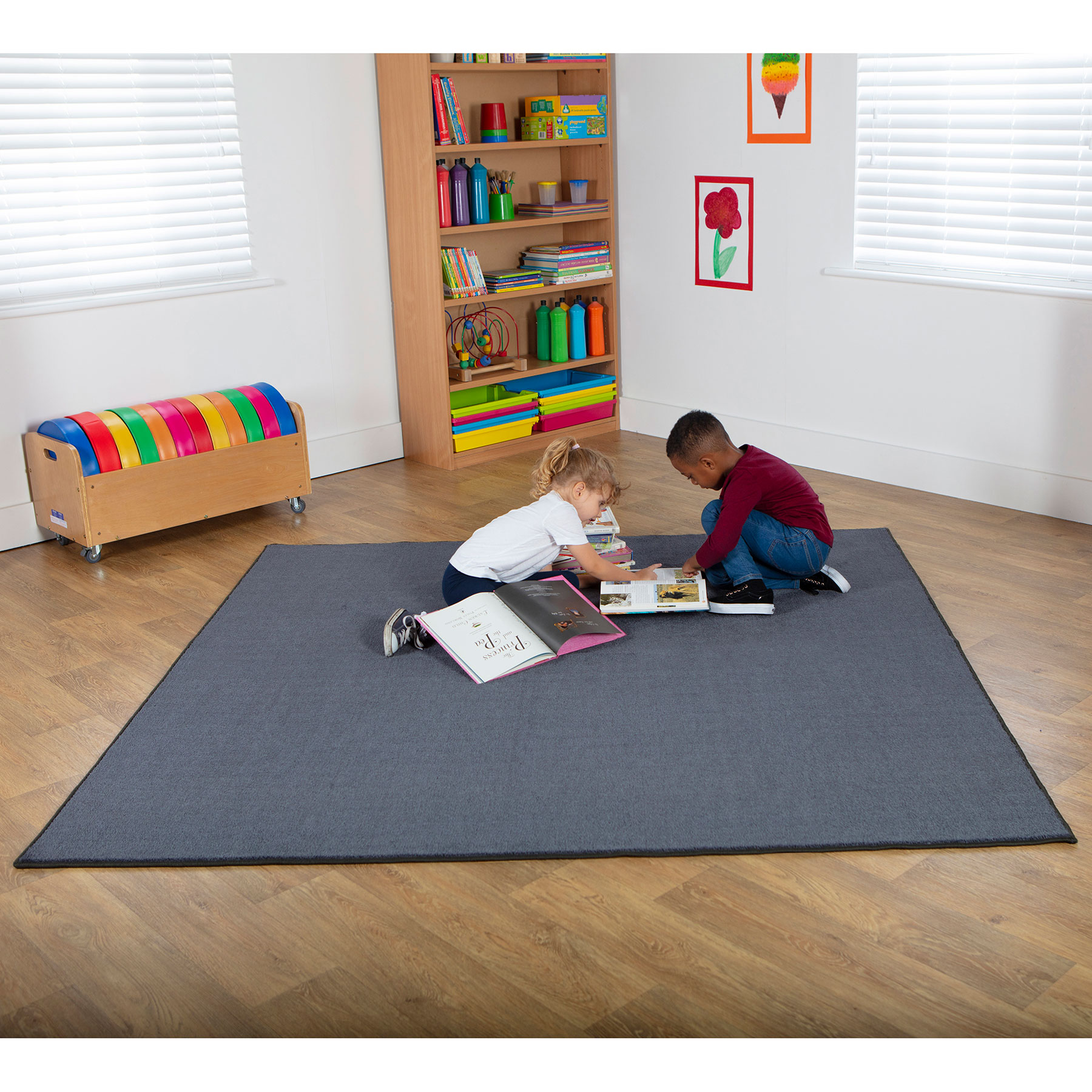 Plain Colour Square Classroom Carpet - Grey | theClassroom.co