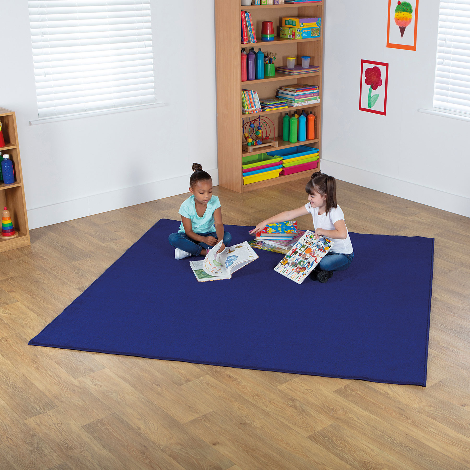 Plain Colour Square Classroom Carpet - Navy | theClassroom.co