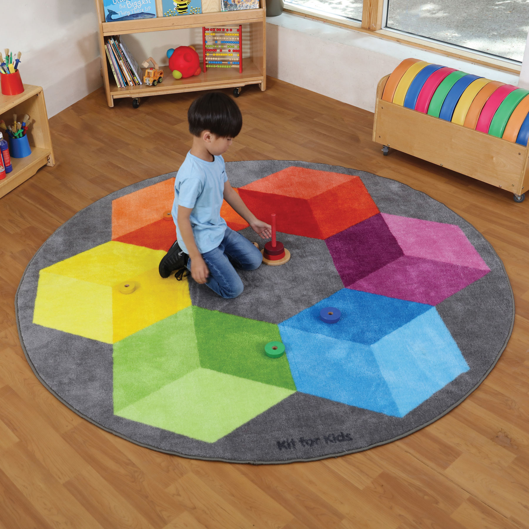 Rainbow™ Rainbow Circular Polygon Carpet | theClassroom.co
