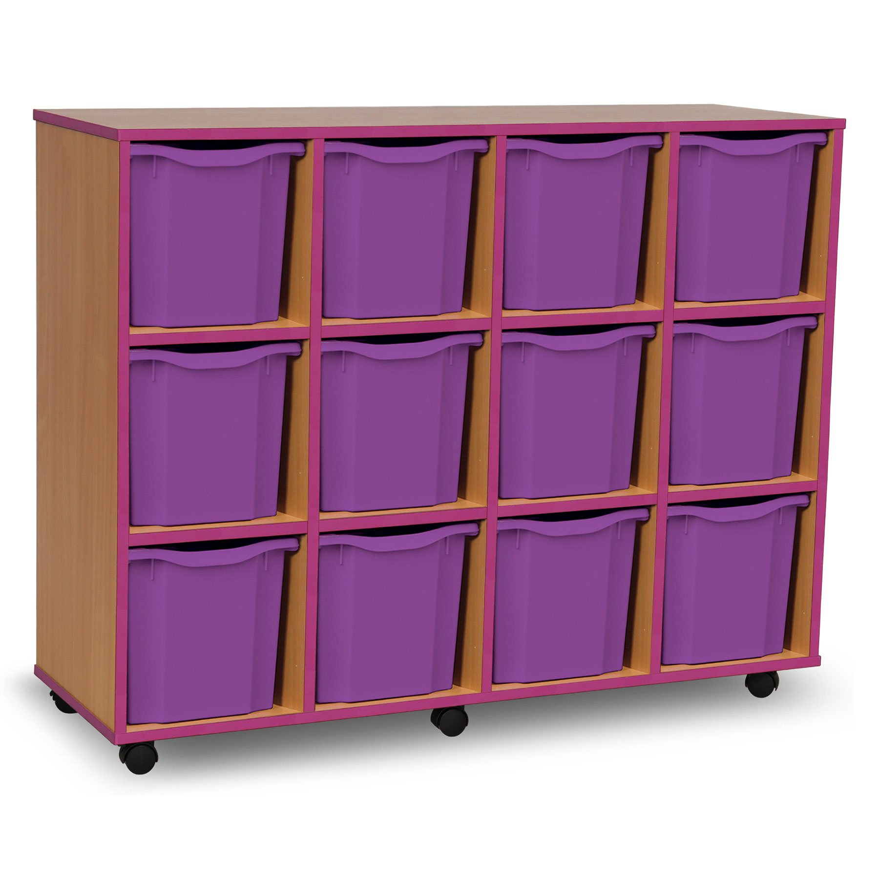 12 Quad Tray Unit Complete with Purple Edging, Castors and Purple Trays ...