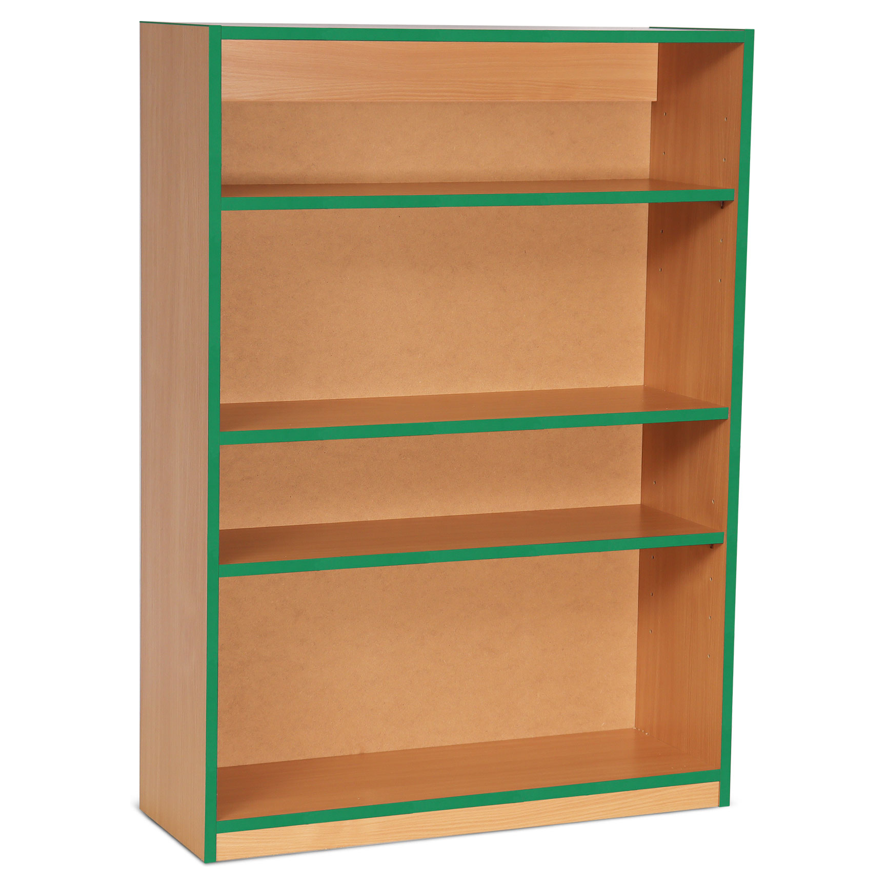 Open Bookcase with 3 Shelves & Green Edging (1250H) | theClassroom.co
