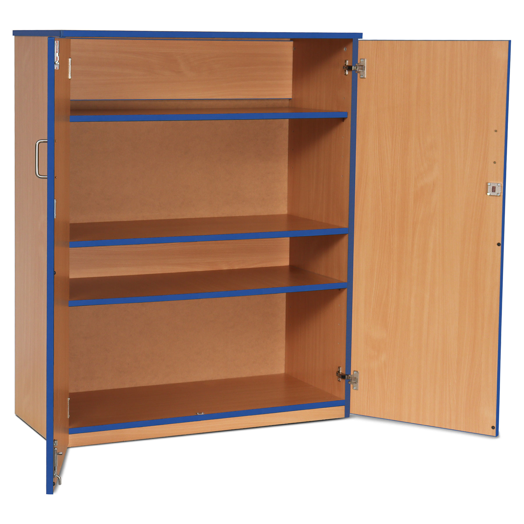 Lockable Cupboard with 3 Shelves & Blue Edging (1250H) | theClassroom.co