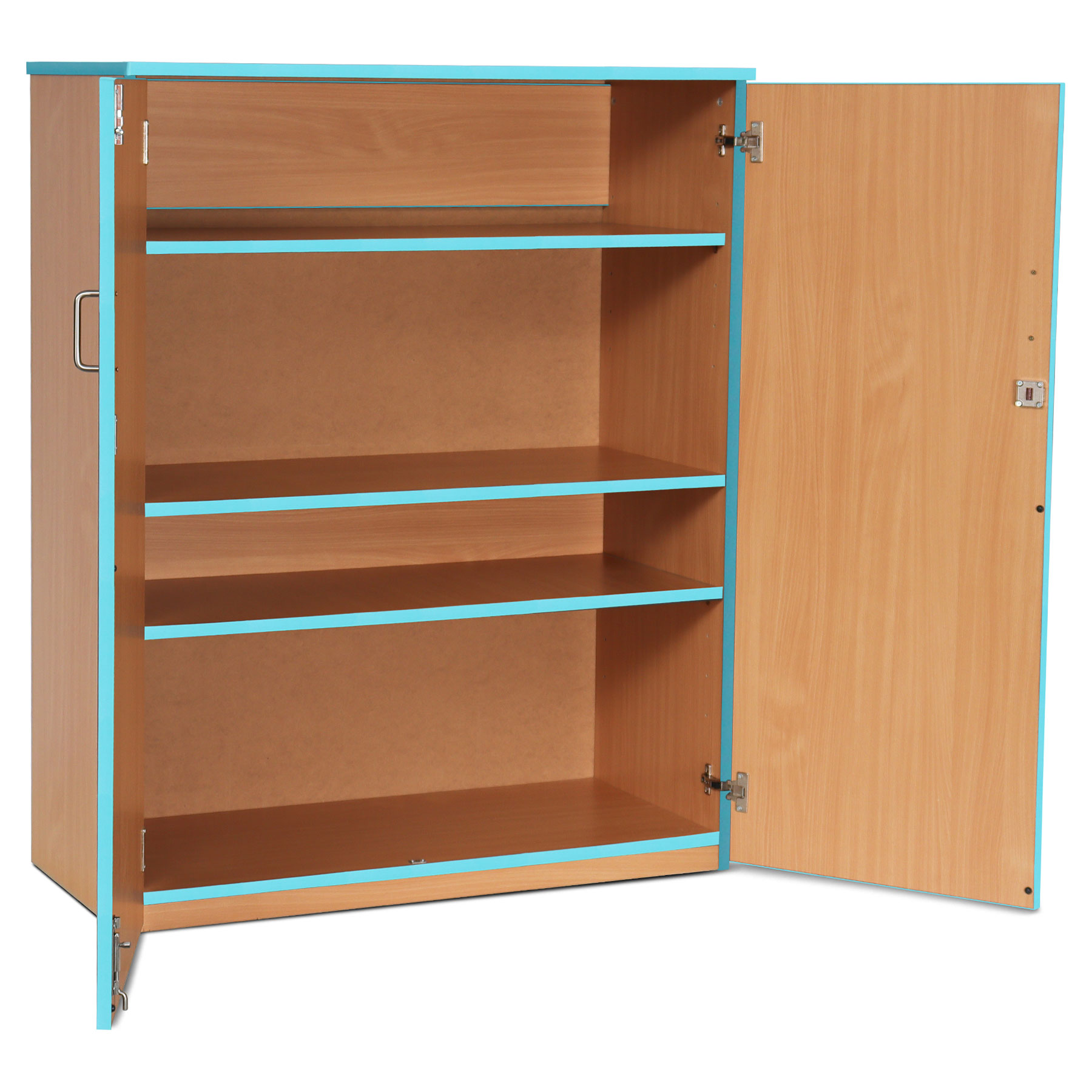 Lockable Cupboard with 3 Shelves & Cyan Edging (1250H)