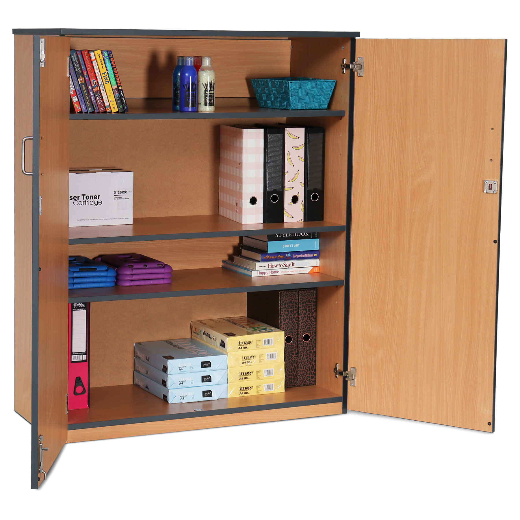 Lockable Cupboard with 3 Shelves & Dark Grey Edging (1250H ...