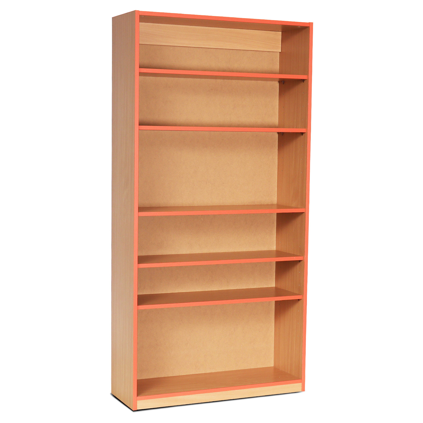 Open Bookcase with 5 Shelves & Tangerine Edging (1800H)