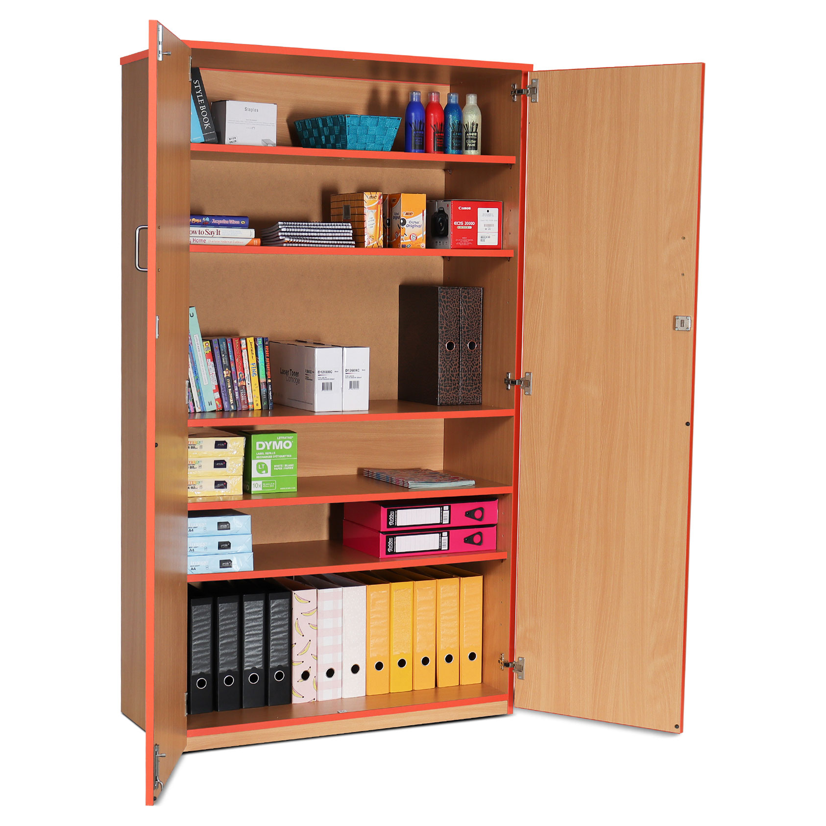 Lockable Cupboard with 5 Shelves & Tangerine Edging (1800H)