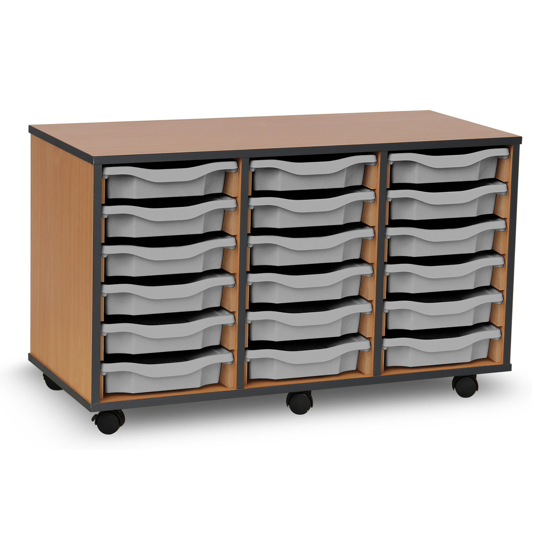 18 Single Tray Unit with Dark Grey Edging, Castors & Dark Grey Trays ...