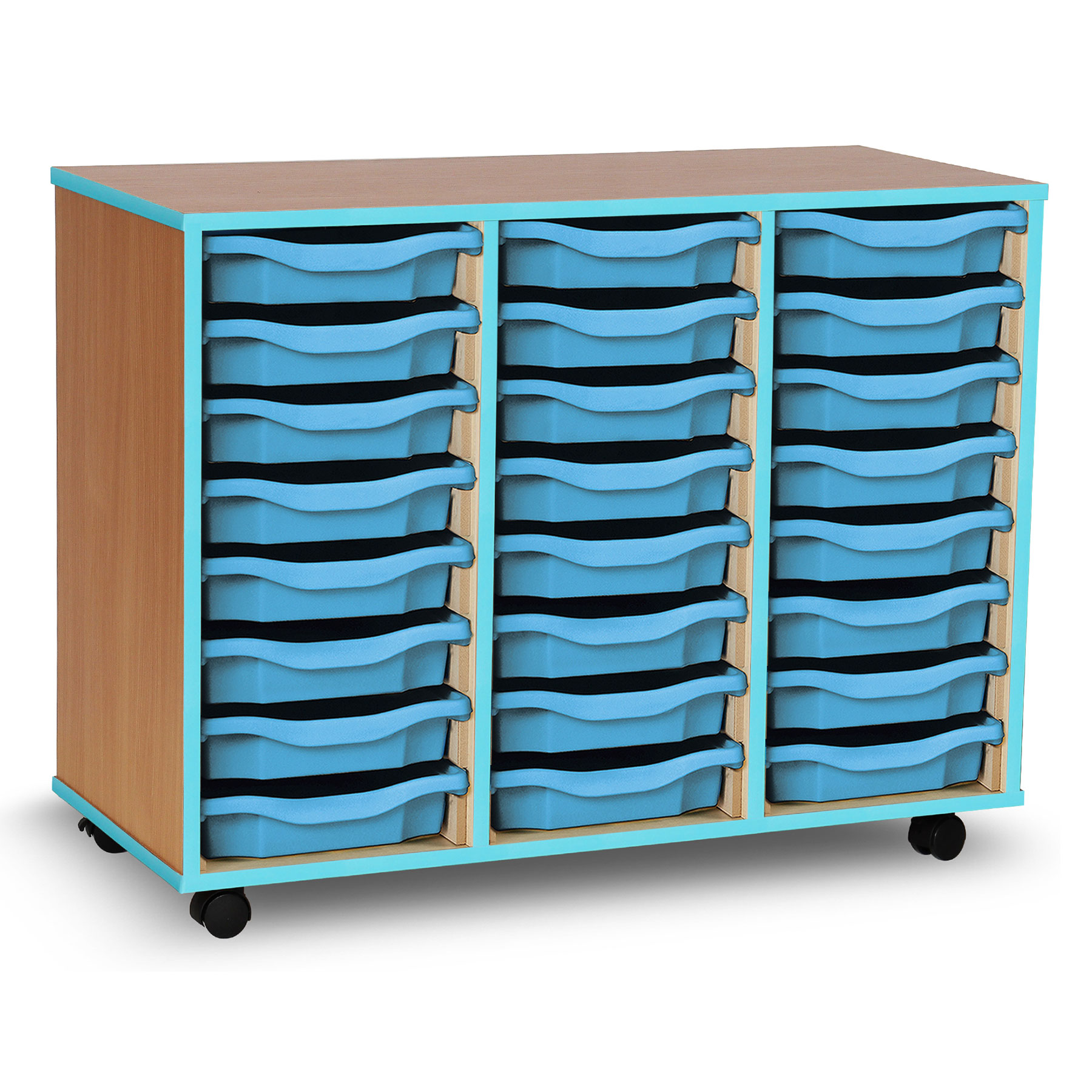 24 Single Tray Unit with Cyan Edging, Castors & Cyan Trays ...