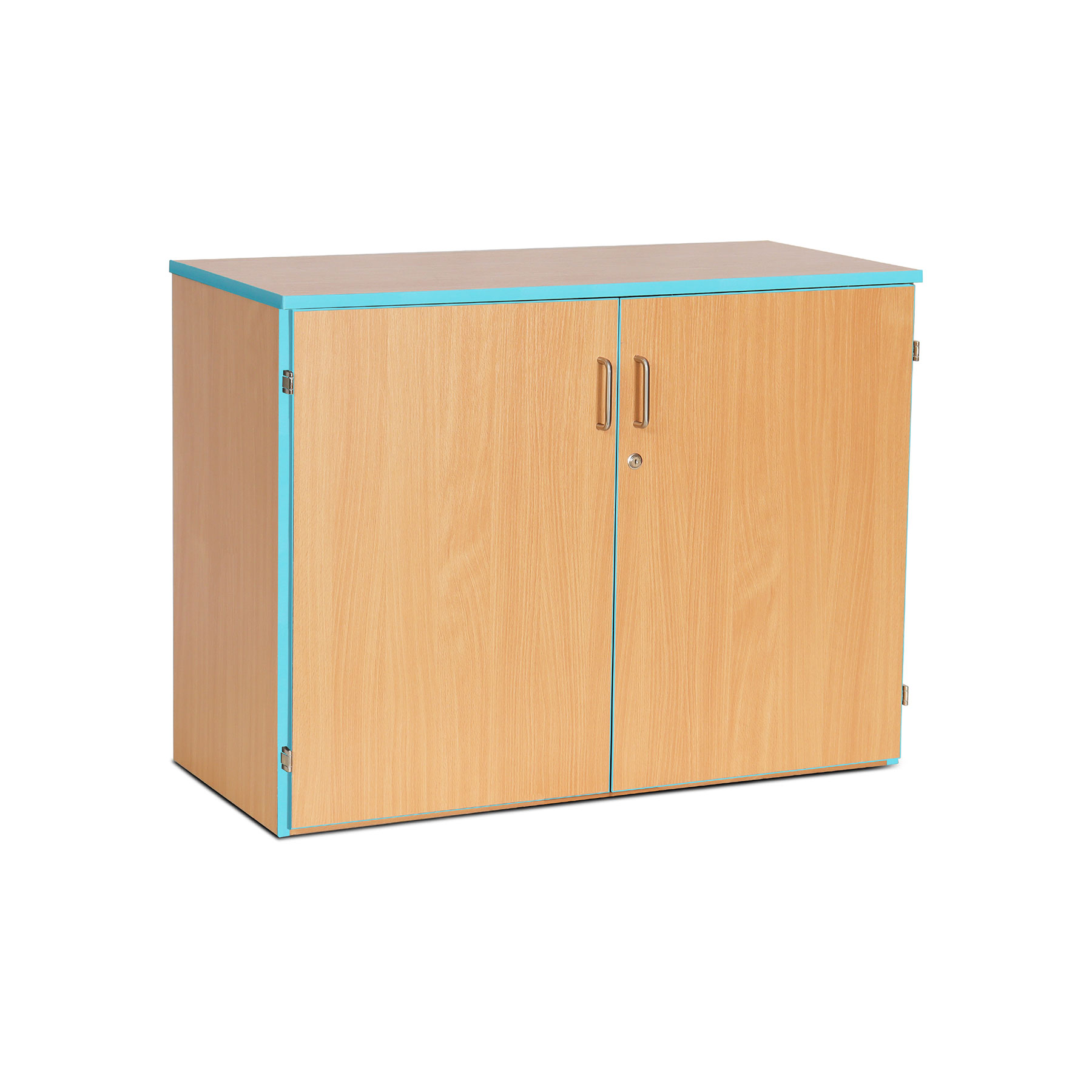 Lockable Cupboard with 2 Shelves & Cyan Edging (750H)