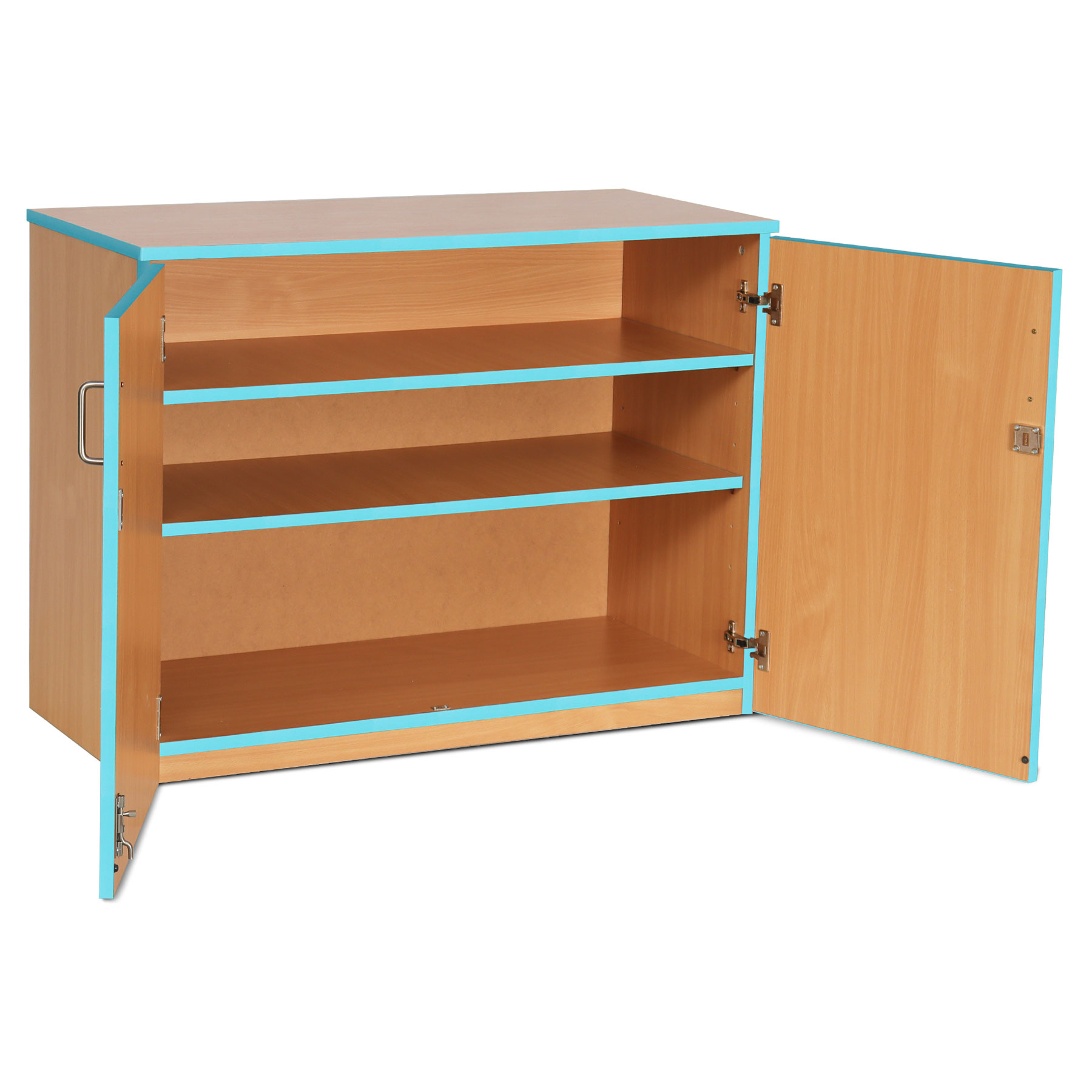Lockable Cupboard with 2 Shelves & Cyan Edging (750H) | theClassroom.co
