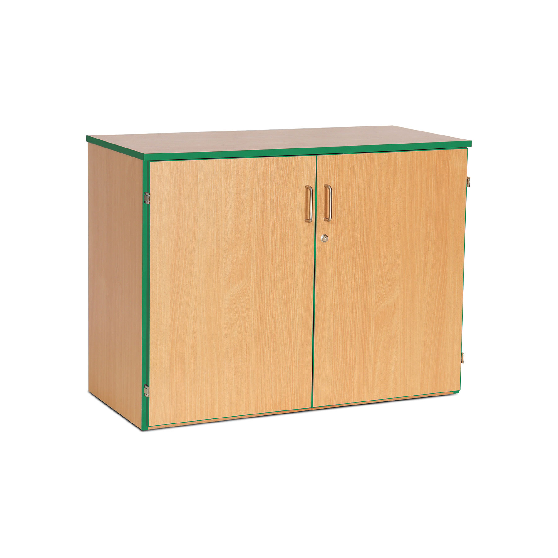 Lockable Cupboard with 2 Shelves & Green Edging (750H) | theClassroom.co