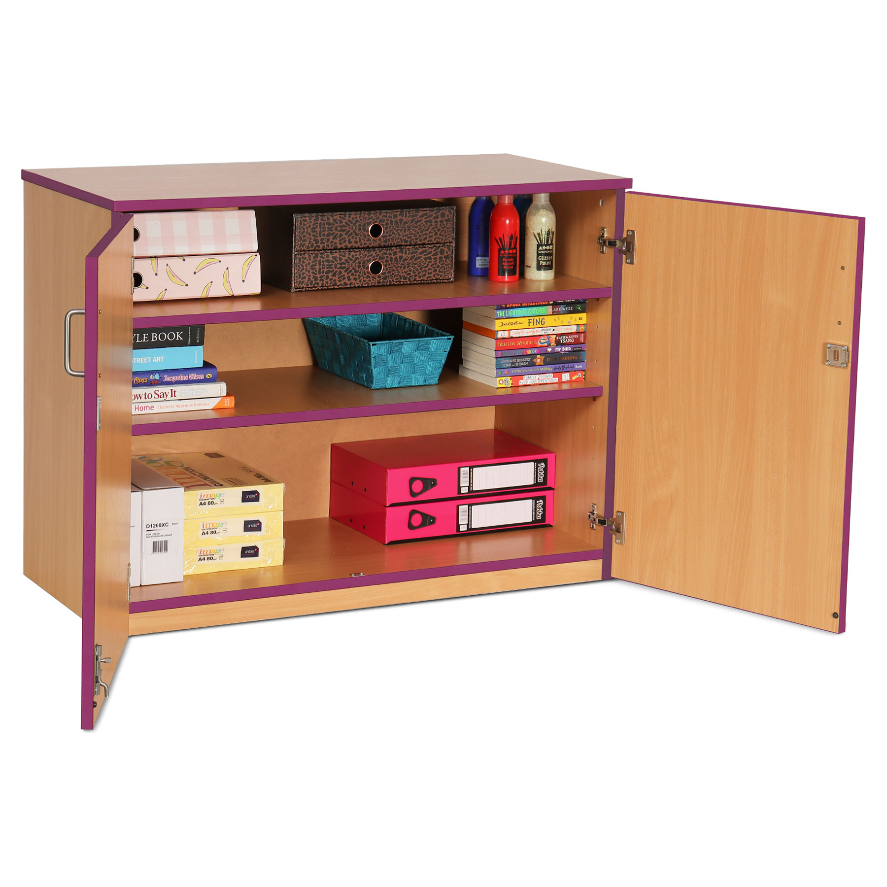 Lockable Cupboard with 2 Shelves & Purple Edging (750H) | theClassroom.co