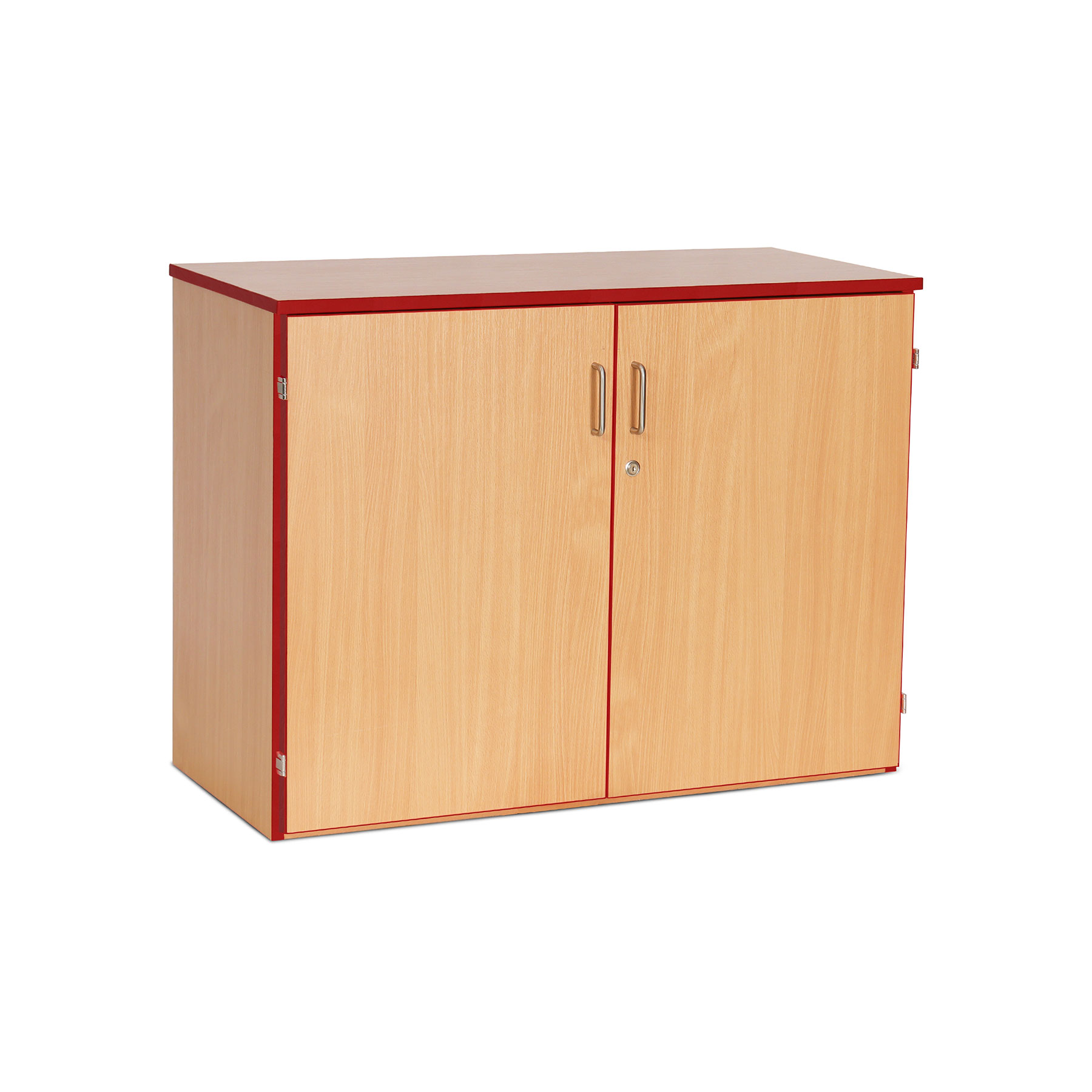 Lockable Cupboard with 2 Shelves & Red Edging (750H) | theClassroom.co