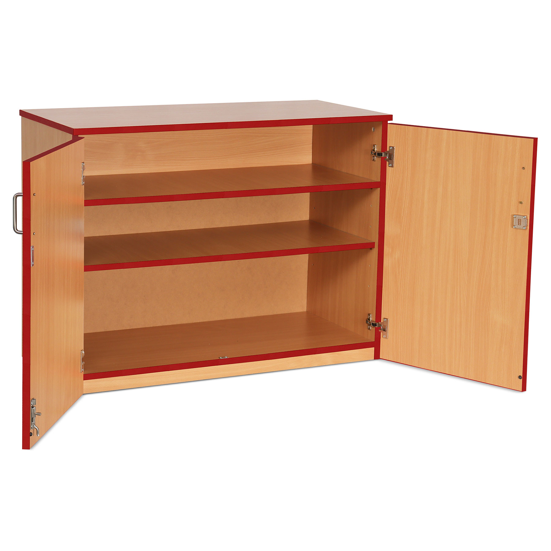 Lockable Cupboard with 2 Shelves & Red Edging (750H) | theClassroom.co