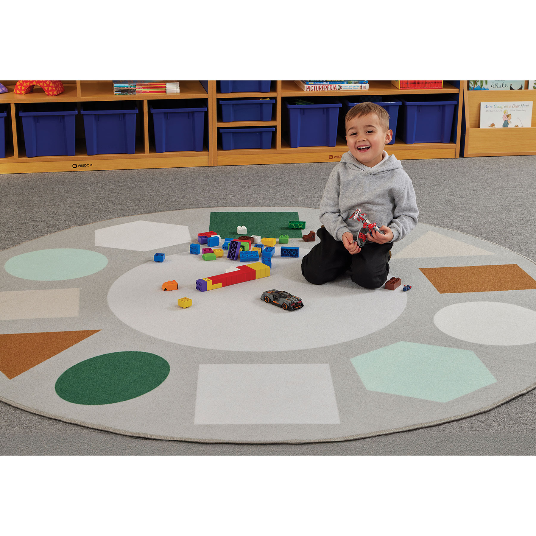 Classroom Geometric Shapes Scandi Round Rug | theClassroom.co