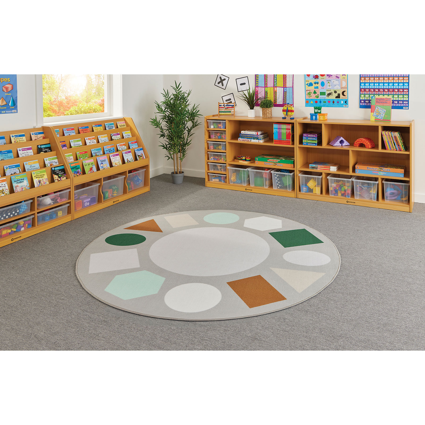 Classroom Geometric Shapes Scandi Round Rug | theClassroom.co