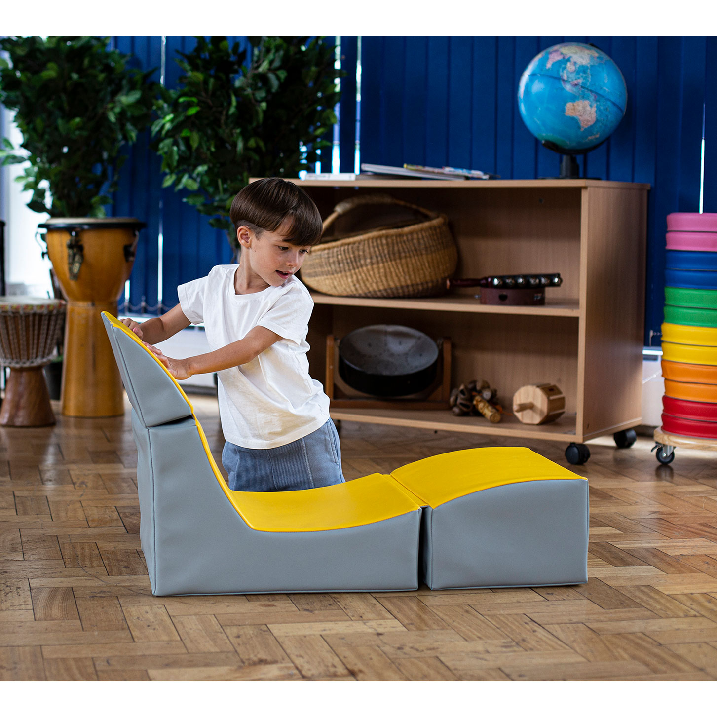 Folding Sensory Lounge Chair Single - Grey/Yellow | theClassroom.co