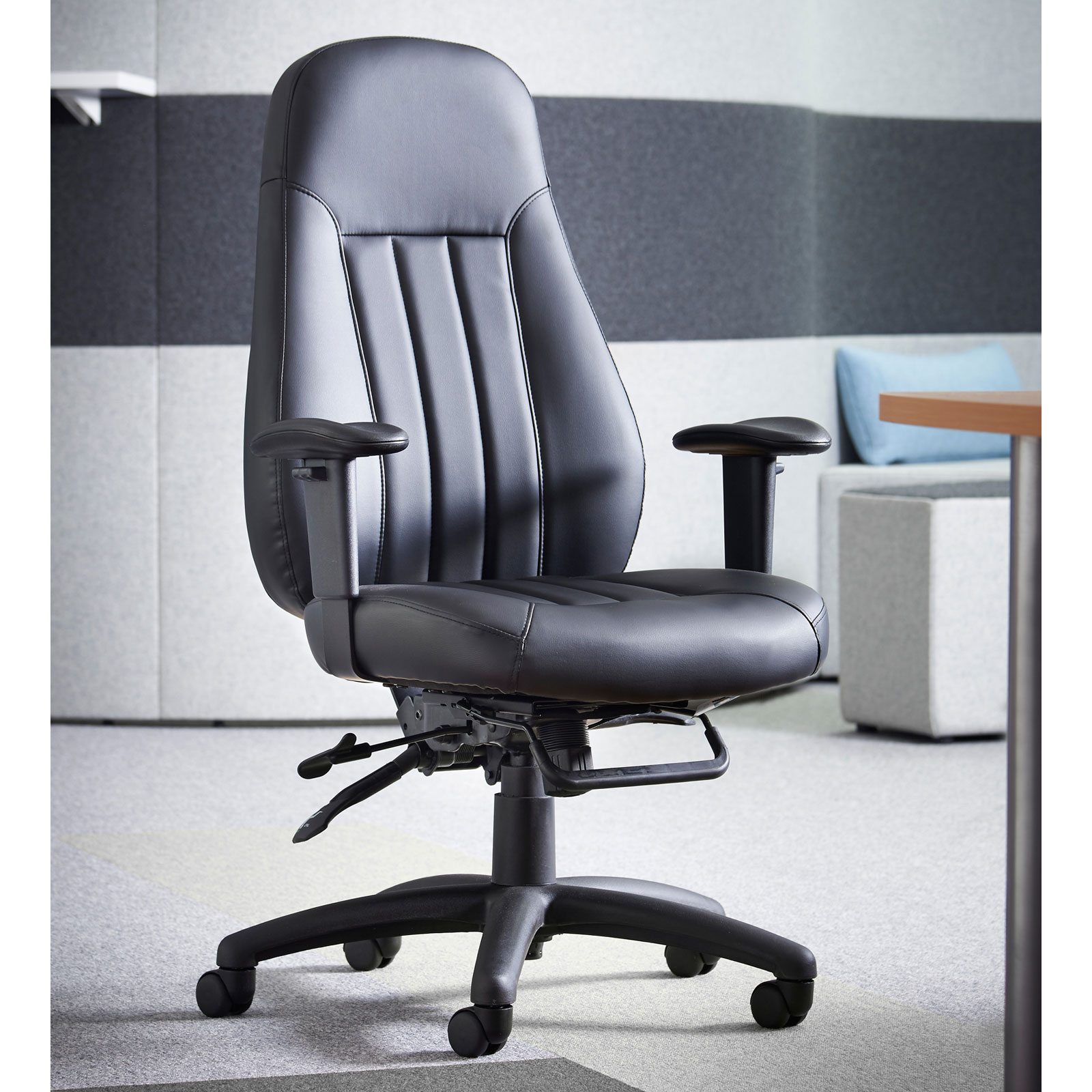 Zeus High Back 24hr Task Chair - Black Faux Leather | theClassroom.co