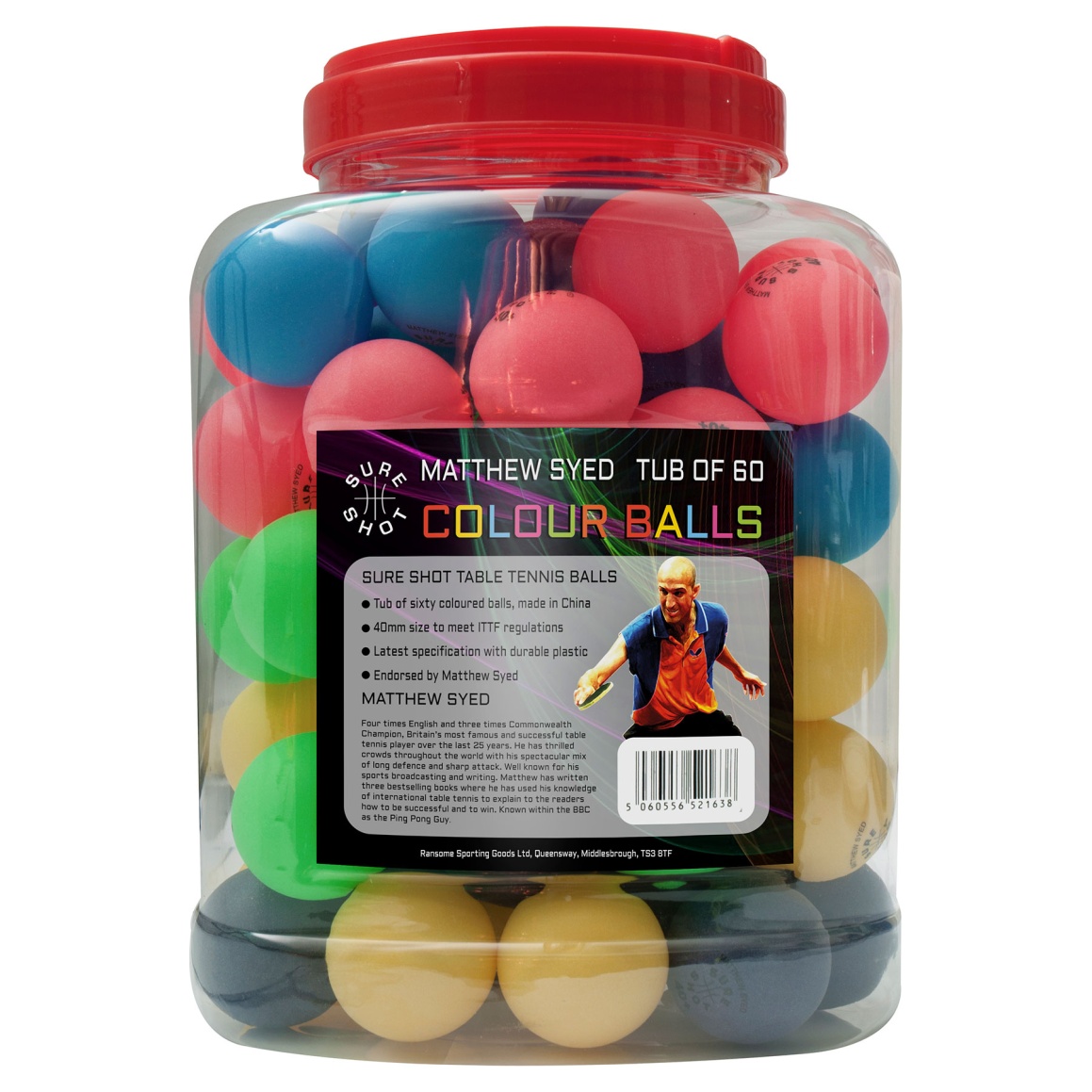 Matthew Syed Barrel of 60 Multi Coloured Table Tennis Balls ...