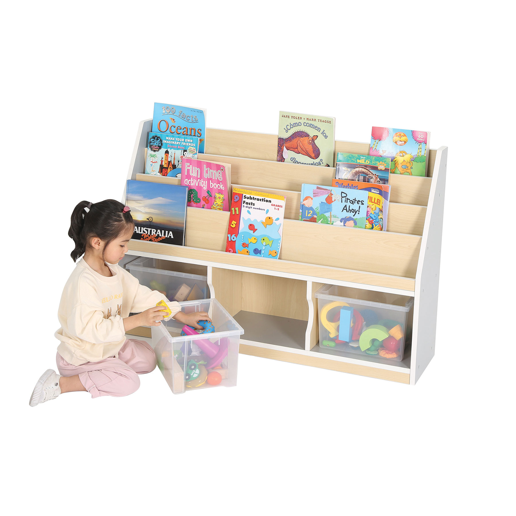 Thrifty 3 Compartment Book Storage + 3 Clear Trays | theClassroom.co