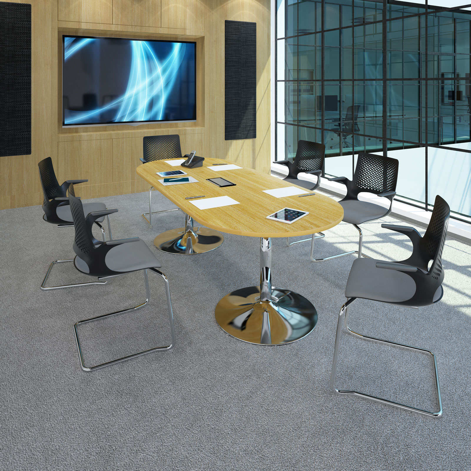 Trumpet Base Radial End Boardroom Table 2400mm x 1000mm | theClassroom.co